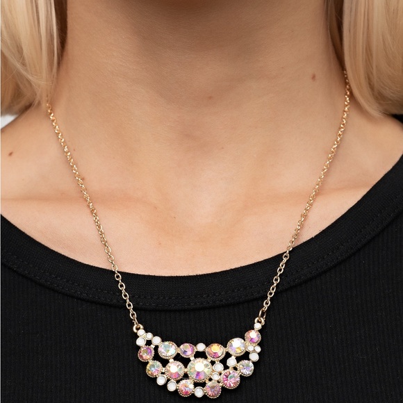 Jewelry | Nwt Boutique Gold Pink Iridescent Diamond Rhinestone Opal ...